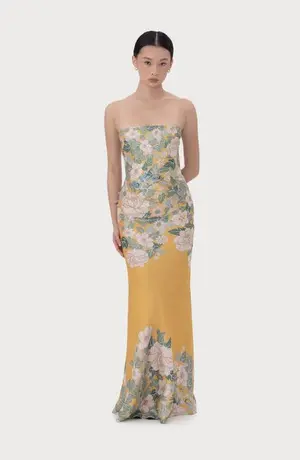SAU LEE Hesper Floral Strapless Gown