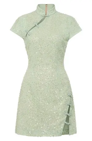 SAU LEE Beaded Cocktail Mini Dress