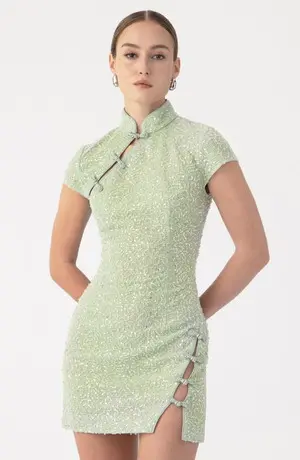 SAU LEE Beaded Cocktail Mini Dress