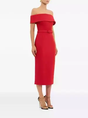 Rebecca Vallance Precious Belted Off-the-shoulder Midi Dress