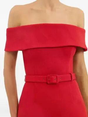 Rebecca Vallance Precious Belted Off-the-shoulder Midi Dress