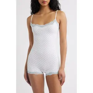 SKIMS Fits Everybody Lace Romper - Slate Pin Dot Print
