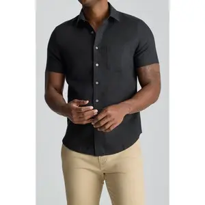 UNTUCKIT Cameron Solid Wrinkle Resistant Linen Button-up Shirt - Black