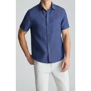 UNTUCKIT Cameron Solid Wrinkle Resistant Linen Button-up Shirt - Navy