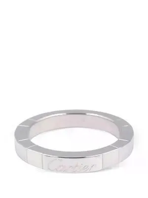 Cartier 18k White Gold Logo Engraved Square-link Ring - Silver