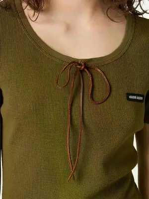 Miu Miu Cotton Waffle Dress With Leather Tie