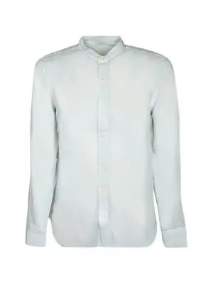 120% Lino Long-sleeve Mandarin-collar Shirt - Blue