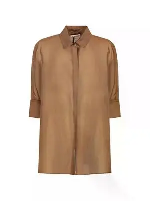 BLANCA VITA Semi-sheer Long-sleeved Shirt - Brown