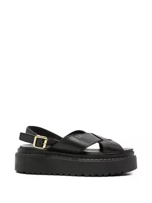 Prada Calf Leather Platform Crossover Strap Sandals - Black