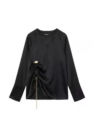 DANAMÉ Chain-detail Ruched Long-sleeved Top - Black