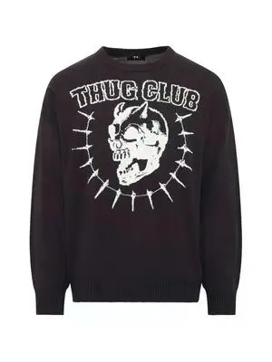 THUG CLUB Tc Riding Skull Knit Sweater - Black