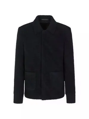 Giorgio Armani Textured Zip-up Single Breasted Coat - Black
