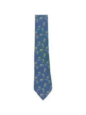 Hermès Elephant Print Silk Tie - Blue