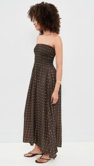 LITTLE LIES Polka Dot Ruched Maxi Dress