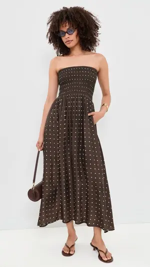 LITTLE LIES Polka Dot Ruched Maxi Dress