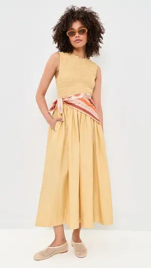 PISTOLA Gladys Smocked Bodice Midi Dress - Light Turmeric