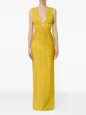 Elisabetta Franchi Ribbed Knit Maxi Dress - Yellow