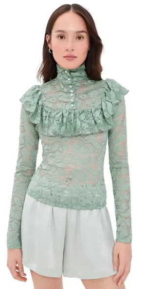 HOUSE OF AAMA High Neck Lace Top With Ruffle Details