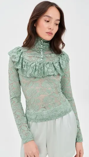 HOUSE OF AAMA High Neck Lace Top With Ruffle Details