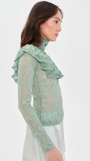HOUSE OF AAMA High Neck Lace Top With Ruffle Details