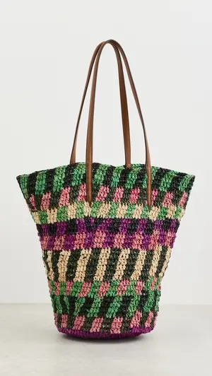 Veronica Beard Striped Raffia Tote Bag
