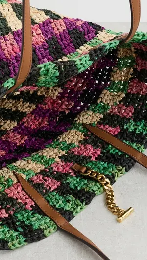 Veronica Beard Striped Raffia Tote Bag