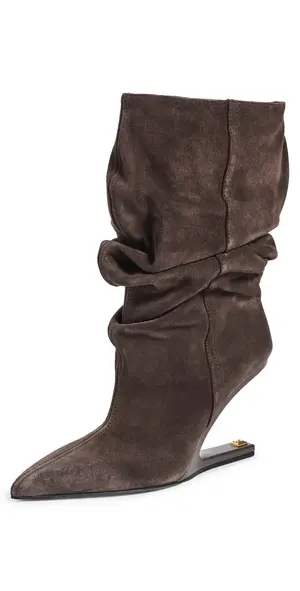 Balmain Suede Slouchy Ankle Boots - 9dr Gris Fonce