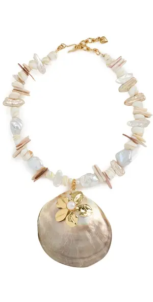 Brinker & Eliza Embellished Tahitian Oyster Shell Pendant Necklace With Freshwater Pearls And Gold Vermeil - Pearl/shell