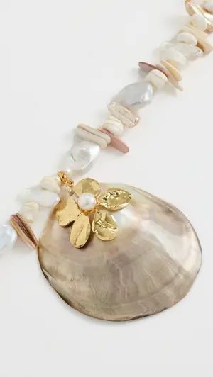 Brinker & Eliza Embellished Tahitian Oyster Shell Pendant Necklace With Freshwater Pearls And Gold Vermeil