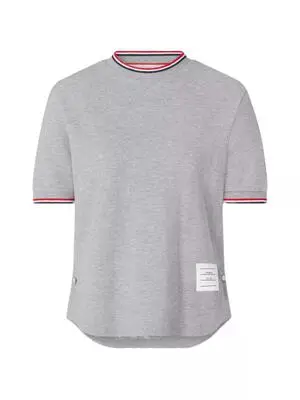 Thom Browne Striped Tipping Piqué Cotton T-shirt - Blue