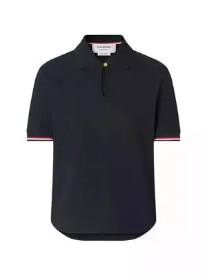 Thom Browne Navy Cotton Piqué Keyhole Detail Polo Shirt