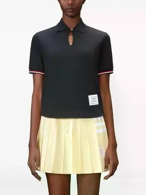 Thom Browne Navy Cotton Piqué Keyhole Detail Polo Shirt