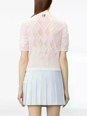 Thom Browne Argyle Pointelle Knit Cardigan - Pink