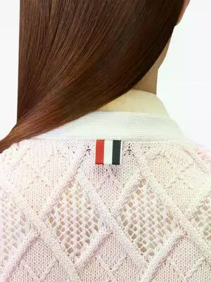 Thom Browne Argyle Pointelle Knit Cardigan - Pink