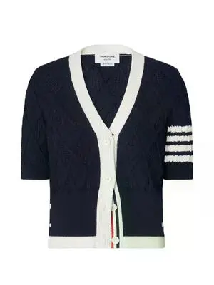 Thom Browne Thom Browne Argyle Pointelle Knit Cardigan Blue