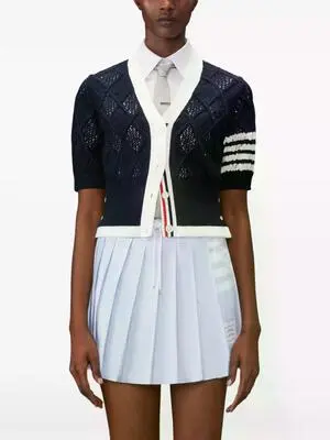 Thom Browne Argyle Pointelle Knit Cardigan - Blue