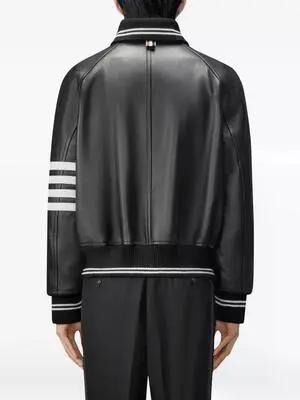 Thom Browne Raglan Sleeve Leather Jacket With 4-bar Stripe