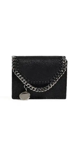Stella McCartney Falabella Trifold Wallet In Faux Shaggy Deerskin - Black