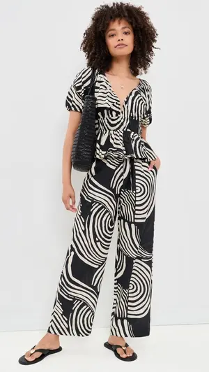 Rails Emmie Abstract Print Cotton Pants - Onyx Waves