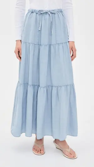Splendid Tiered Maxi Skirt With Drawstring Waist - Bleached Indigo