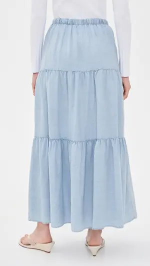 Splendid Tiered Maxi Skirt With Drawstring Waist - Bleached Indigo