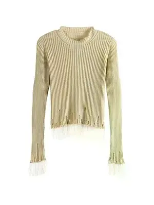 UMA WANG Distressed-effect Fringed Sweater - Neutrals