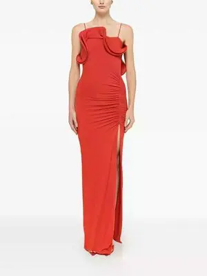 NISSA Backless Maxi Dress With Ruffled Detail - Red