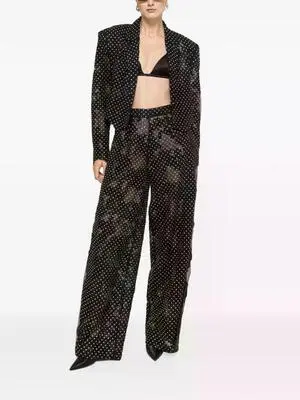 NISSA Embellished Lace Palazzo Pants - Black