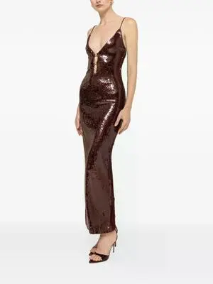 NISSA Crystal-detail Sequin Maxi Dress - Red