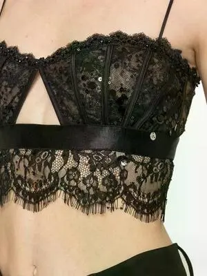 NISSA Sequin Embellished Lace Top