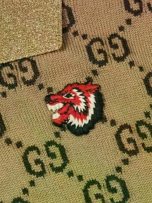 Gucci 2010s Gg Pattern Wolf Patch Cropped Wool Polo Shirt