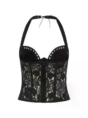 LUDOVIC DE SAINT SERNIN Eyelet Lace Halterneck Top