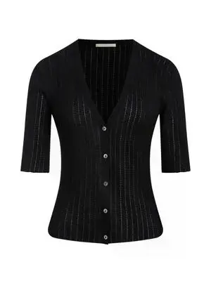 12 STOREEZ Lattice Short-sleeve Cardigan - Black