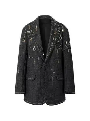 R13 Safety-pin-embellished Frayed Blazer